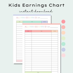 Printable Kids Allowance Chart, Allowance Tracker, Kids Savings Tracker ...