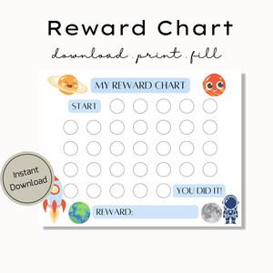 Space Reward Chart Printable Sticker Chart Space Chart - Etsy