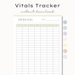Printable Vitals Tracker Vitals Log Sheet Vital Sign Log - Etsy