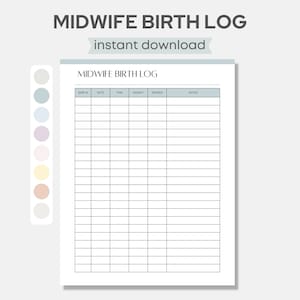 Printable Midwife Birth Log, Student Midwife Delivery Log, Midwife ...