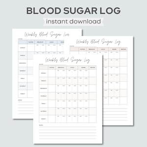 Printable Blood Sugar Log, Diabetes Tracker, Blood Glucose Log ...