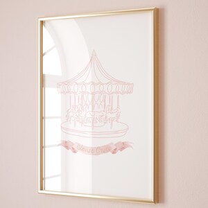 Pink Carousel Name Nursery Wall Art, Baby Girl Nursery Wall Art Decor ...