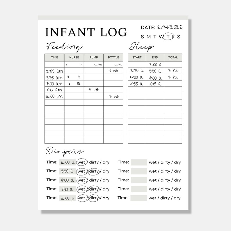 Newborn Daily Care Log, Infant Log, Breastfeeding Log, Postpartum Baby ...