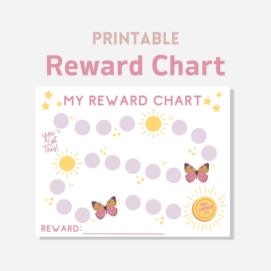 Boho Butterfly Reward Chart, Printable Sticker Chart, Toddler Reward ...