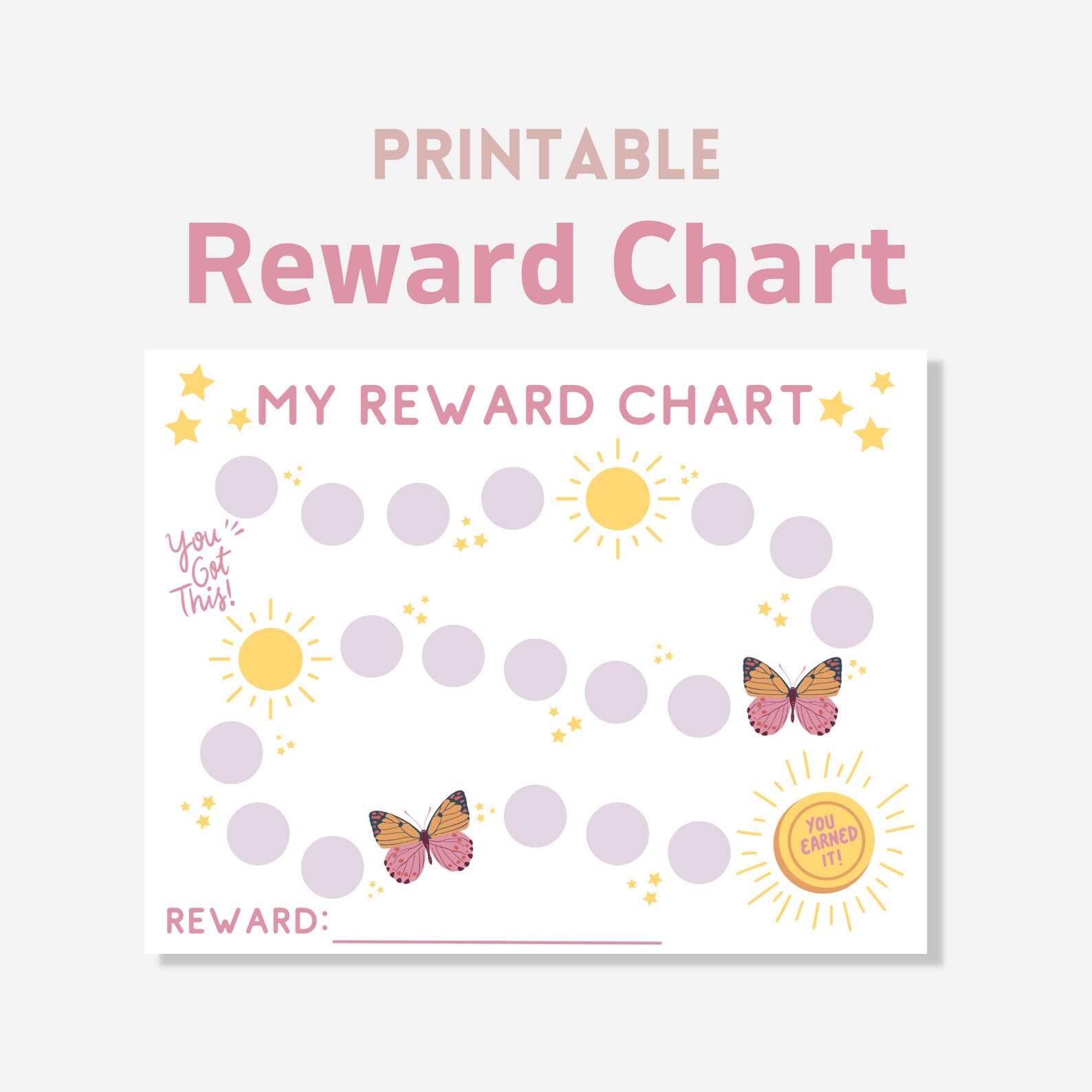 Boho Butterfly Reward Chart, Printable Sticker Chart, Toddler Reward ...