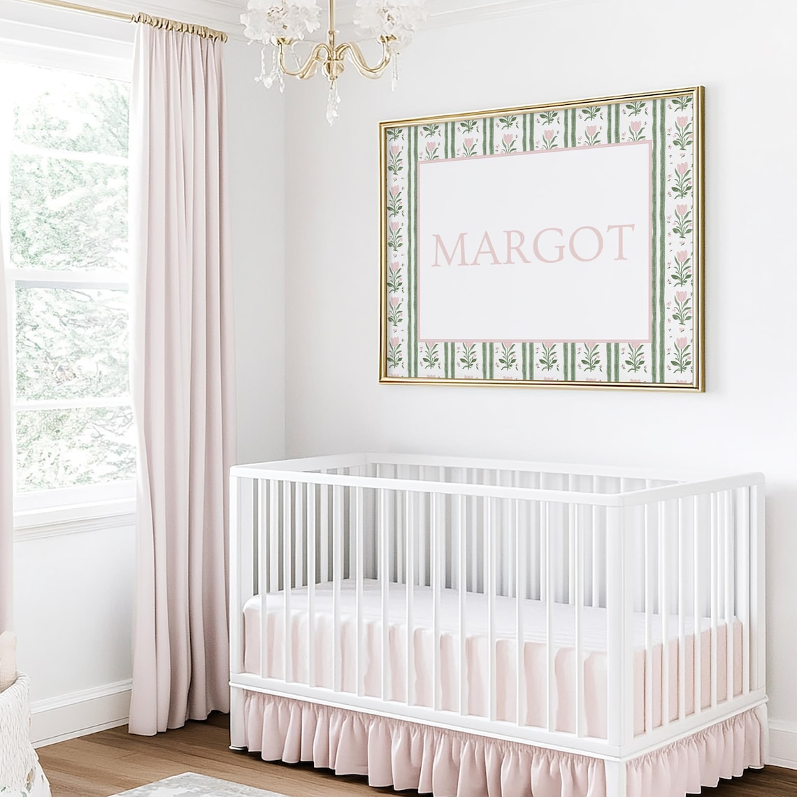 Tulip Name Nursery Wall Art, Grandmillennial Nursery, Pink Floral Girl ...