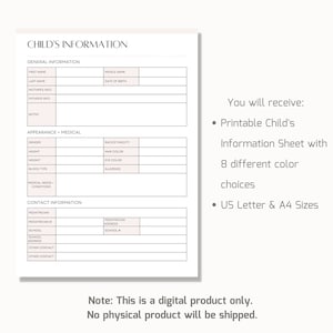 Printable Child's Information Sheet, Important Information Sheet ...