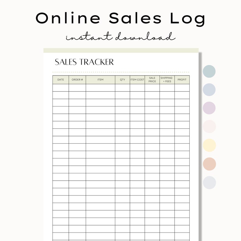 Printable Sales Tracker, Online Small Business, Sales Log Template ...