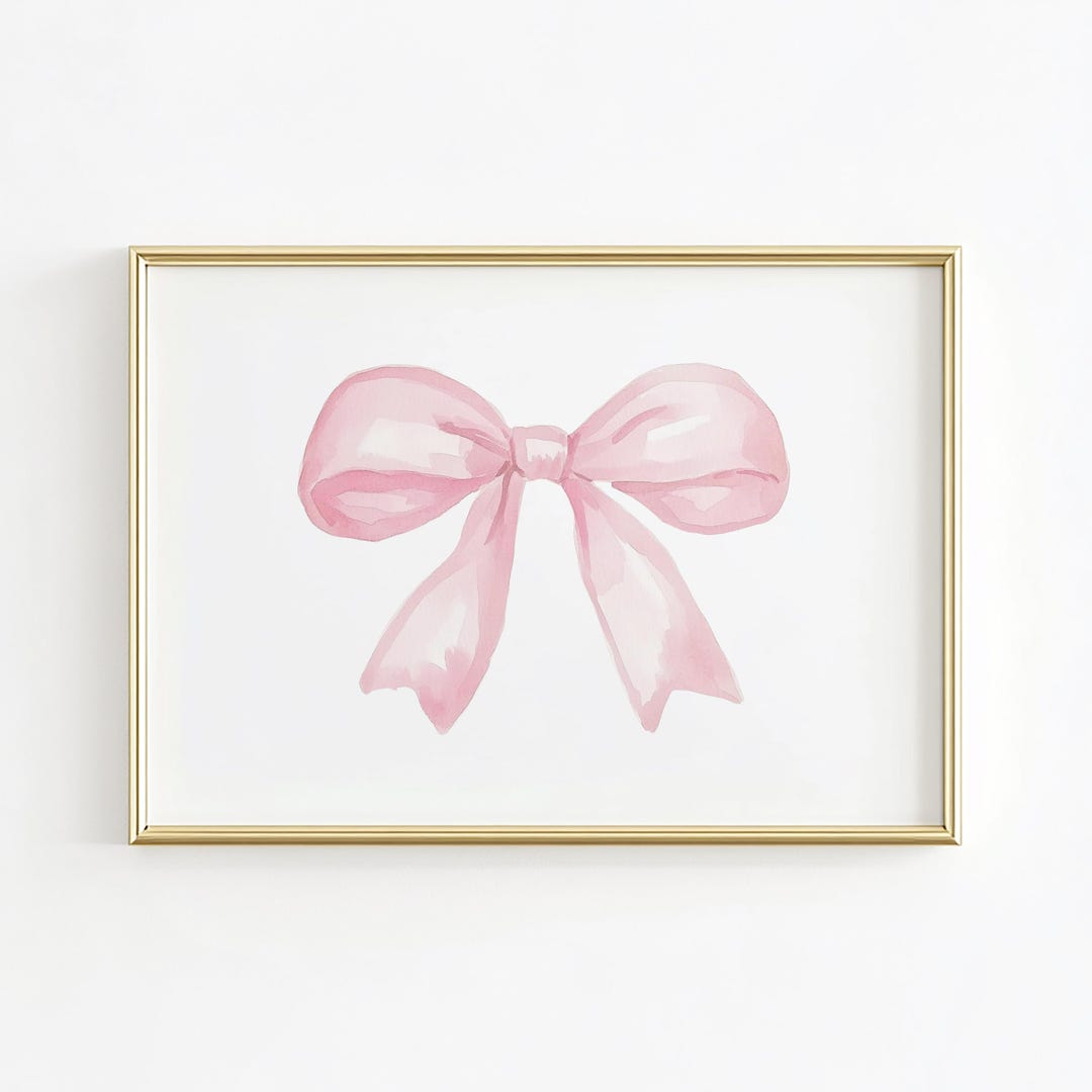 Pink Ribbon Bow Print, Pink Bow Nursery Art, Baby Girl Nursery Print ...