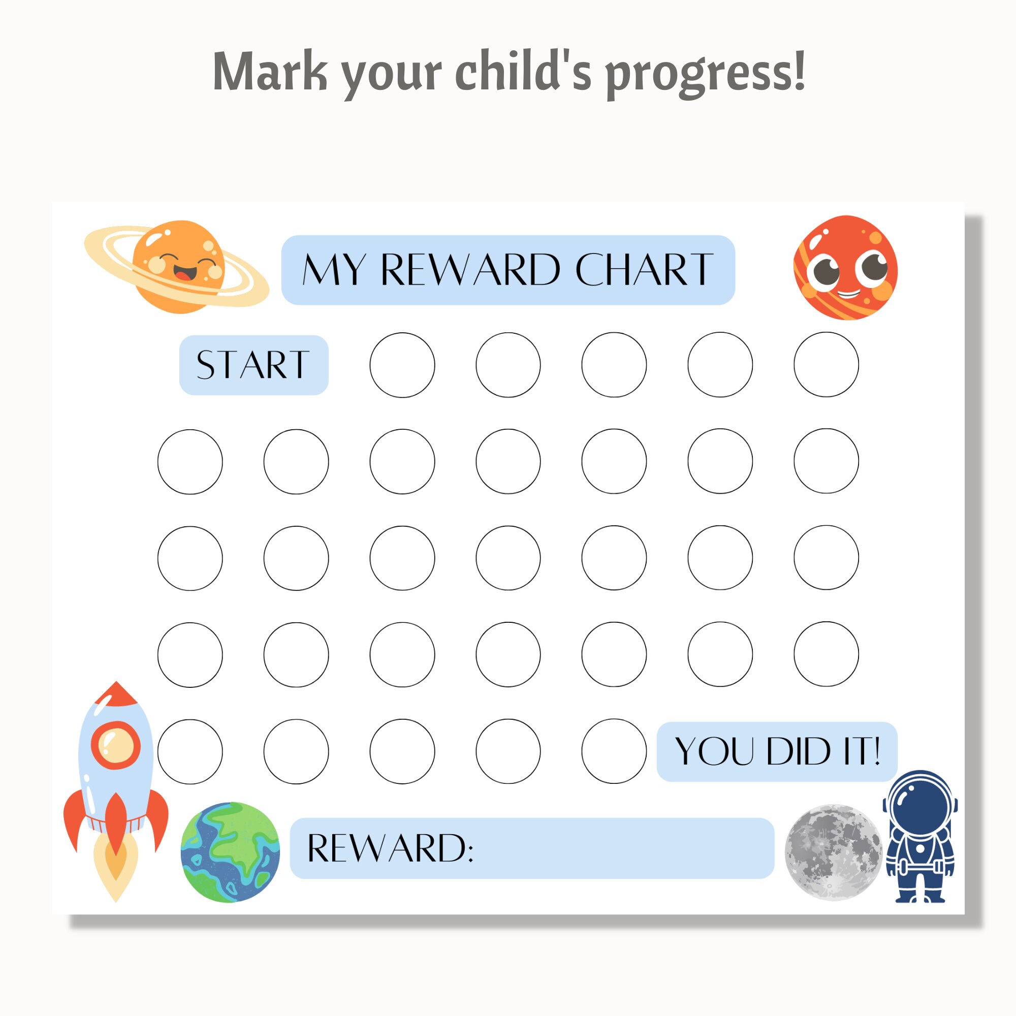 Space Reward Chart Printable Sticker Chart Space Chart - Etsy