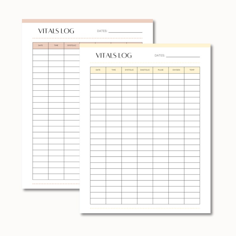 Printable Vitals Tracker, Vitals Log Sheet, Vital Sign Log, Nursing ...