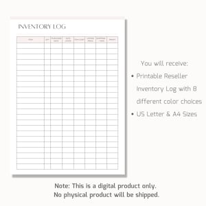 Printable Reseller Inventory Log, Inventory Spreadsheet, Inventory ...