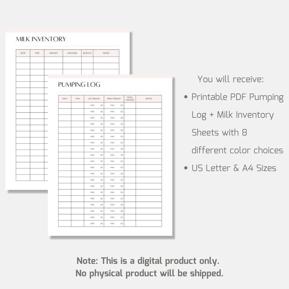 Breastfeeding Log, Pumping Log, Breast Pump Log, Breastmilk Inventory ...