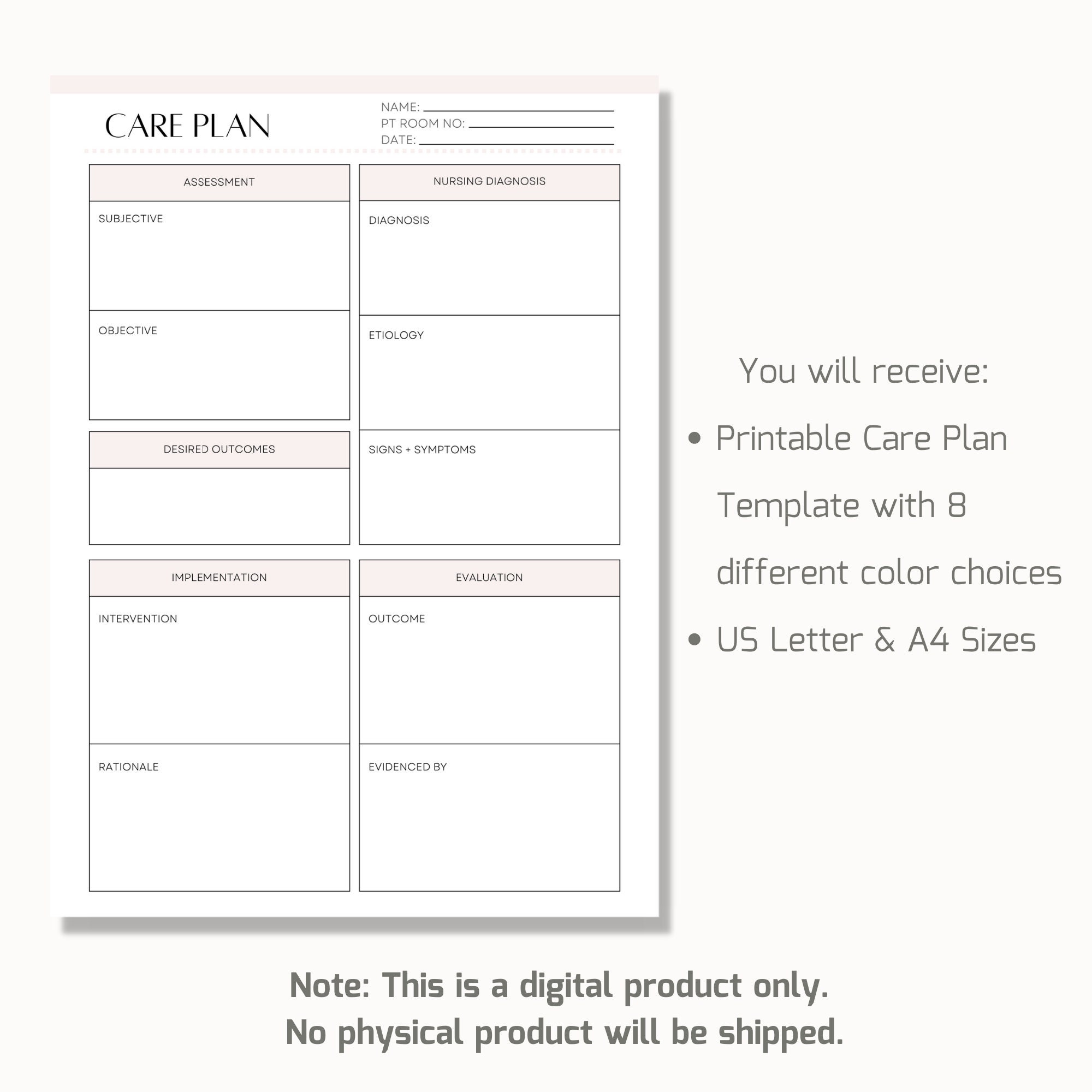 Printable Nursing Care Plan Nurse Care Plan Template Nursing - Etsy UK