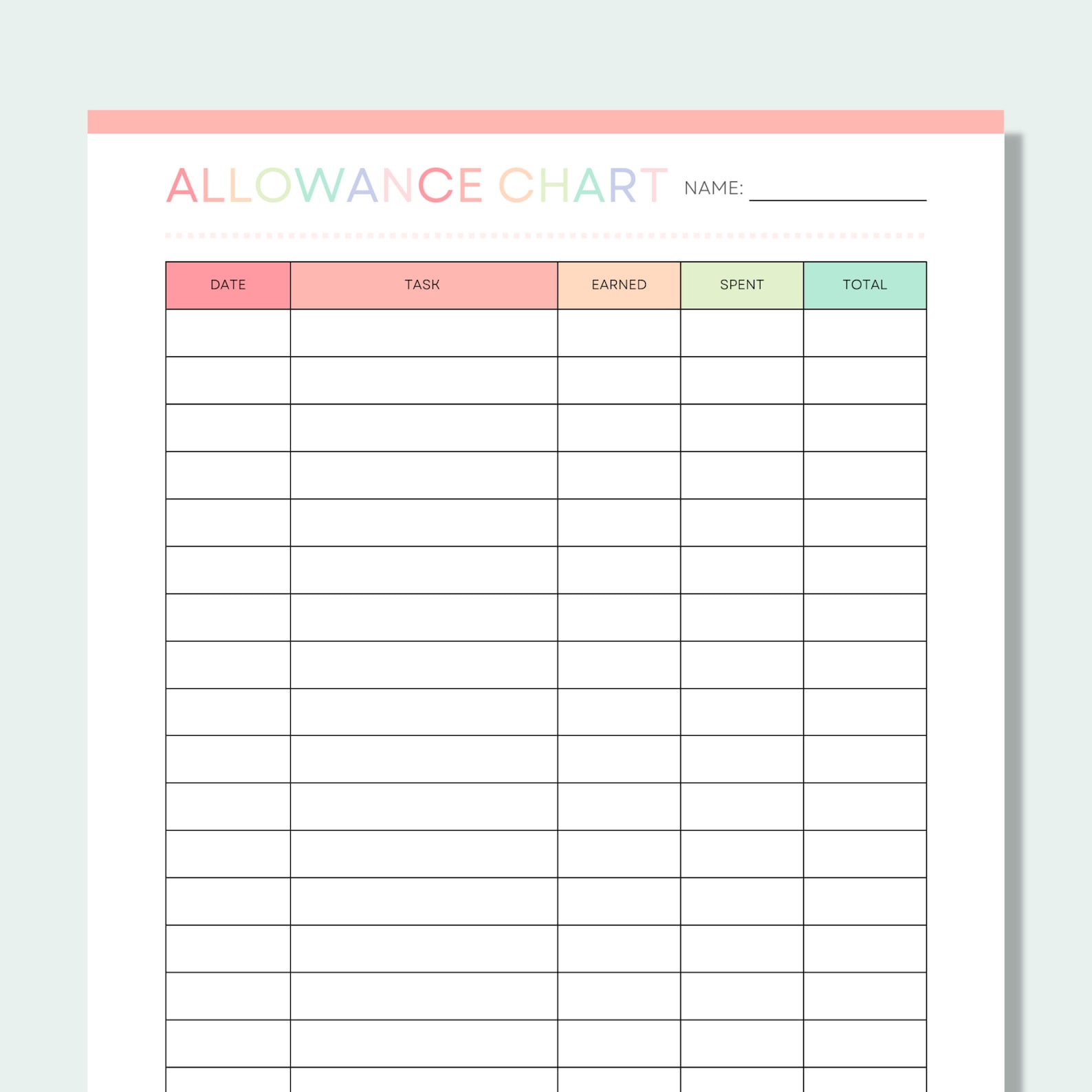 Printable Kids Allowance Chart, Allowance Tracker, Kids Savings Tracker ...