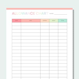 Printable Kids Allowance Chart, Allowance Tracker, Kids Savings Tracker ...