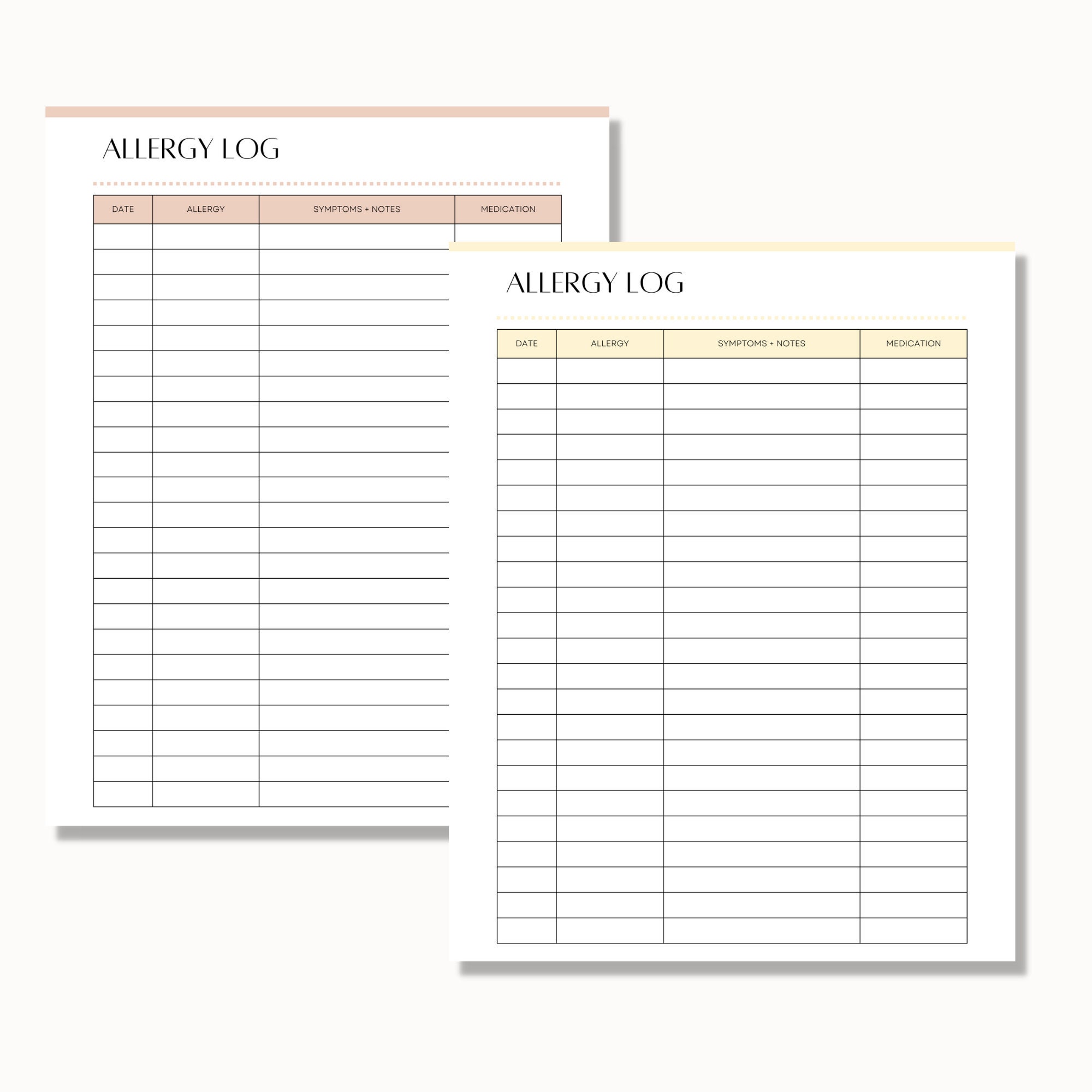 Printable Allergy Log Sheet, Health Records Tracker, Allergy Tracker ...