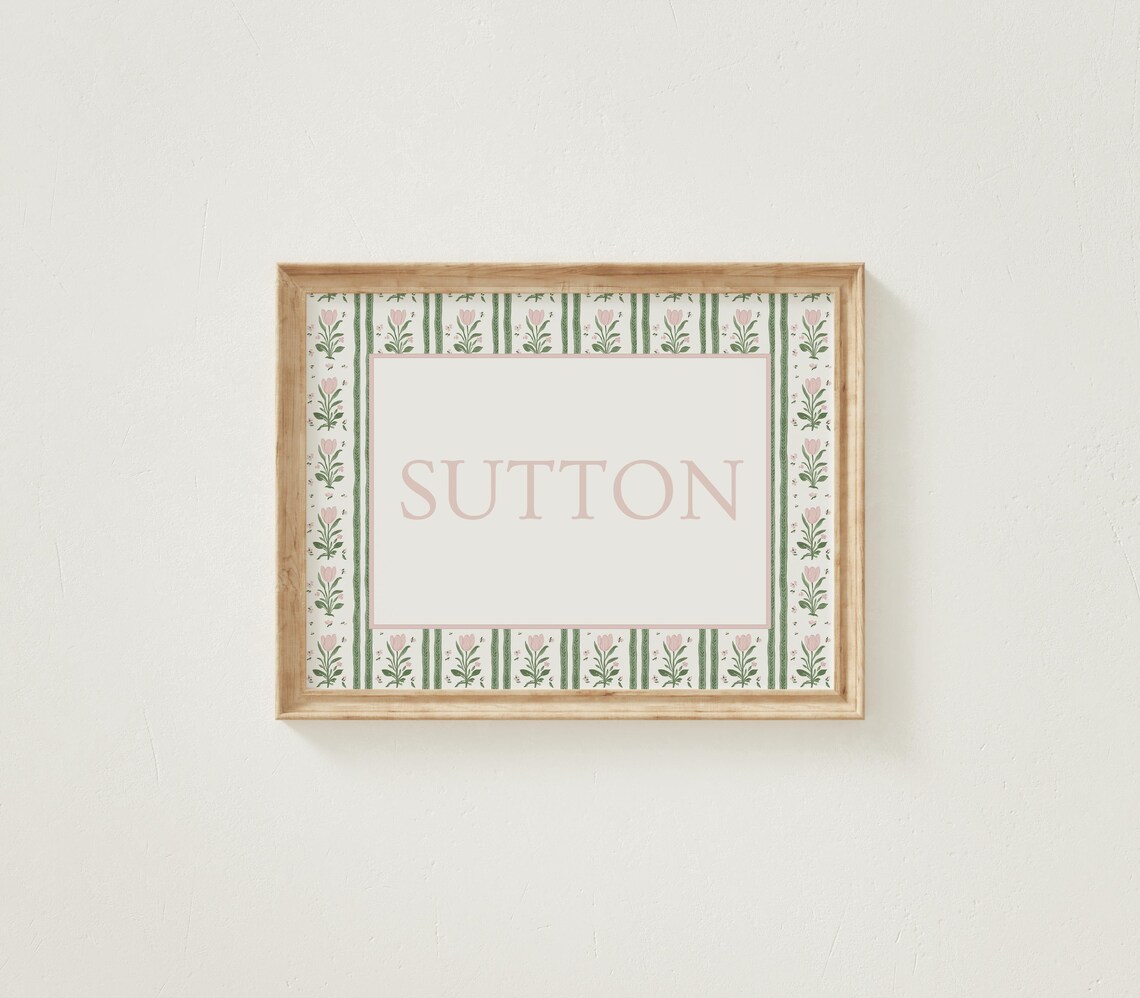 Tulip Name Nursery Wall Art, Grandmillennial Nursery, Pink Floral Girl ...