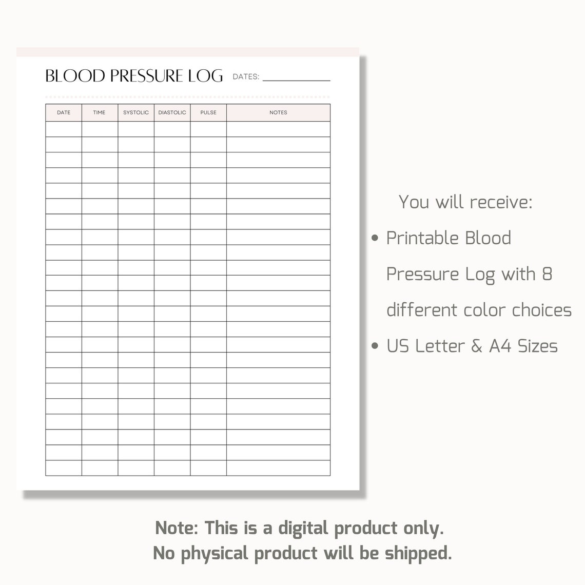 Printable Blood Pressure Log, Hypertension Tracker, Hypotension Tracker ...