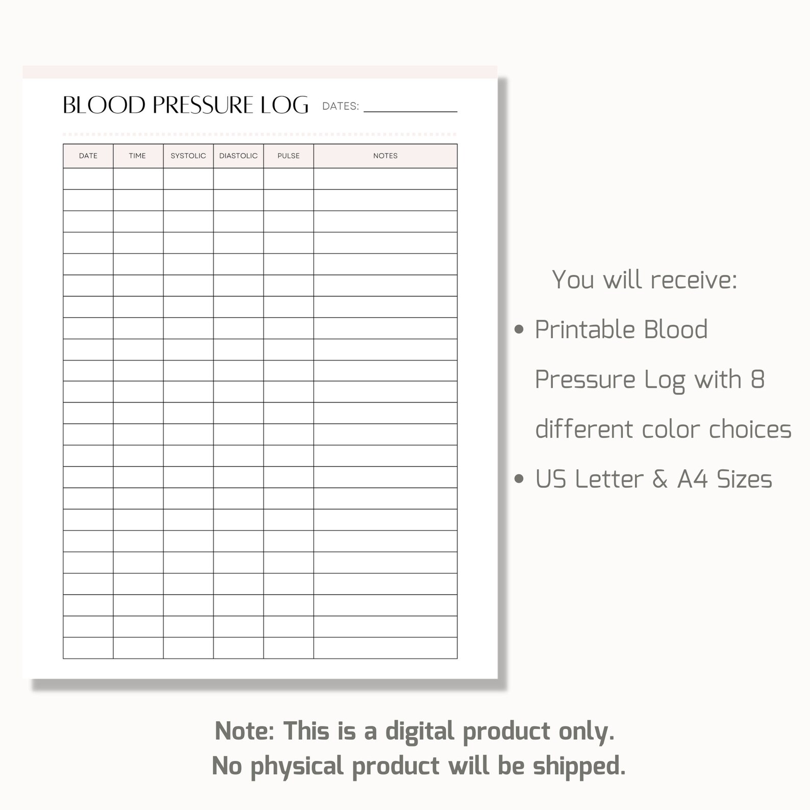 Printable Blood Pressure Log, Hypertension Tracker, Hypotension Tracker ...