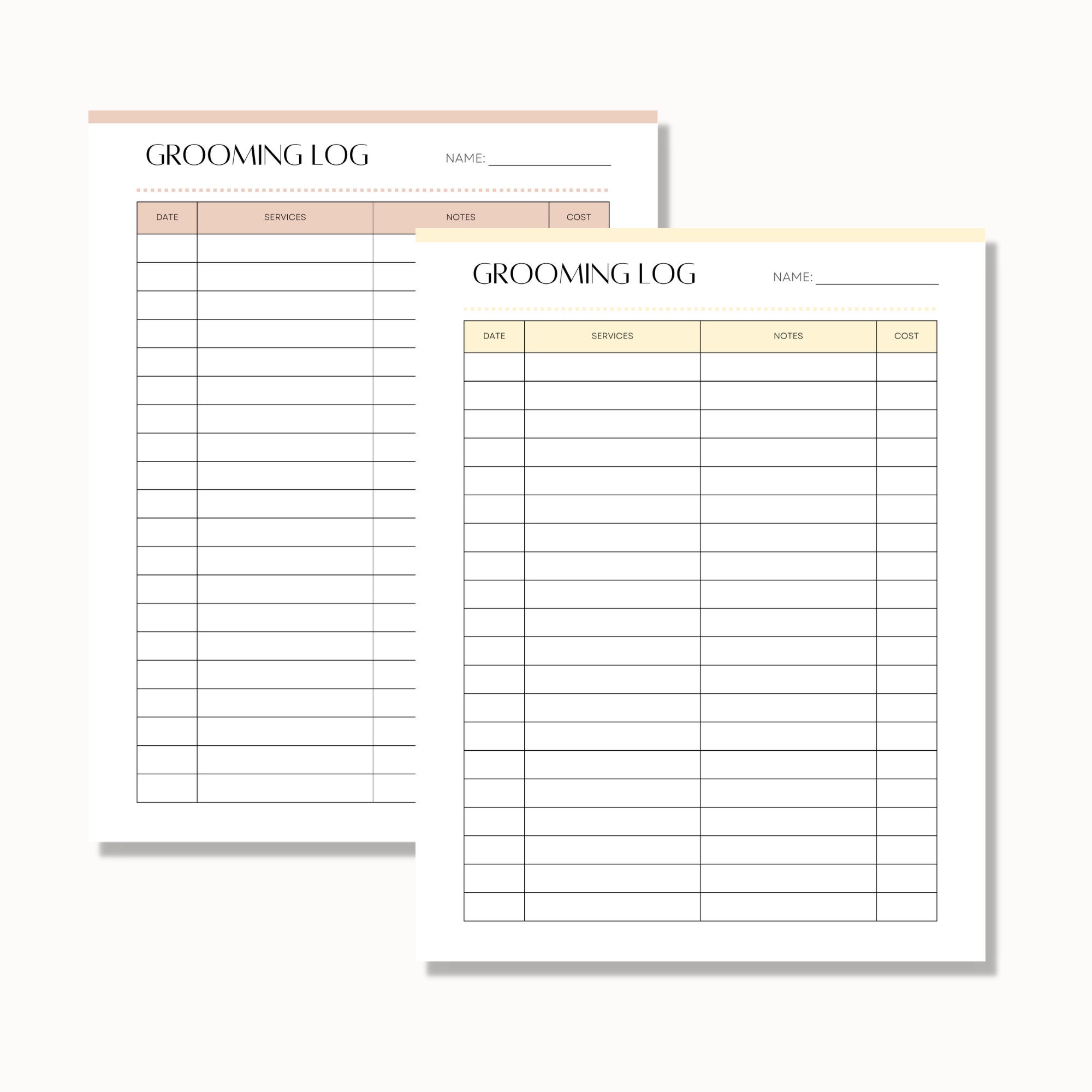 Printable Pet Grooming Log, Grooming Tracker, Dog Grooming, Cat ...
