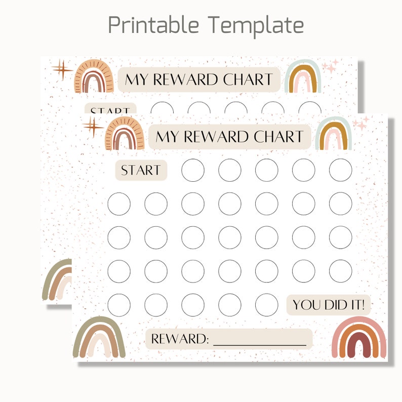 Printable Reward Chart, Kids Sticker Chart, Boho Kids Sticker Reward ...