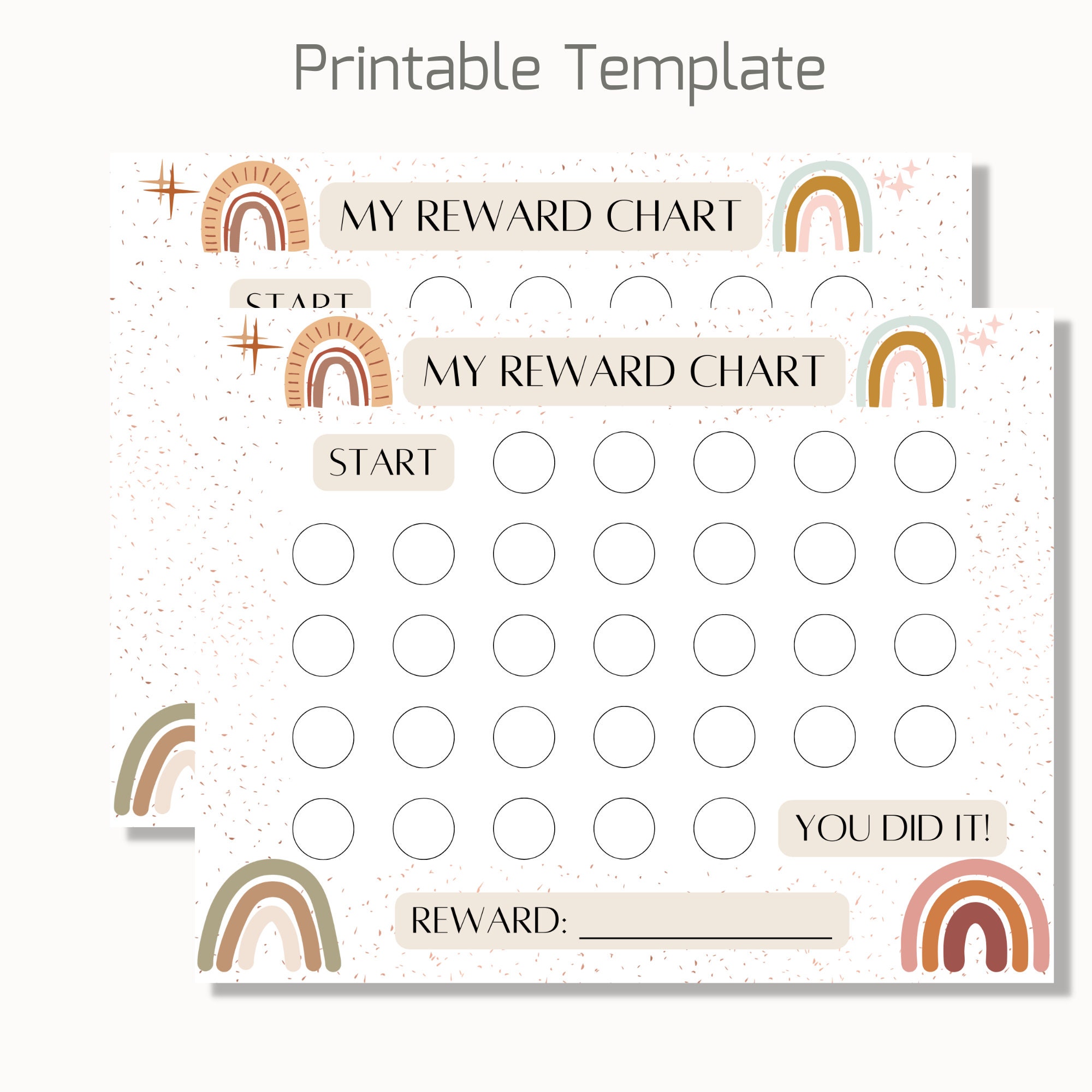 Printable Reward Chart, Kids Sticker Chart, Boho Kids Sticker Reward ...