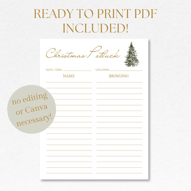 Editable Christmas Potluck Sign up Sheet Template, Holiday Potluck ...