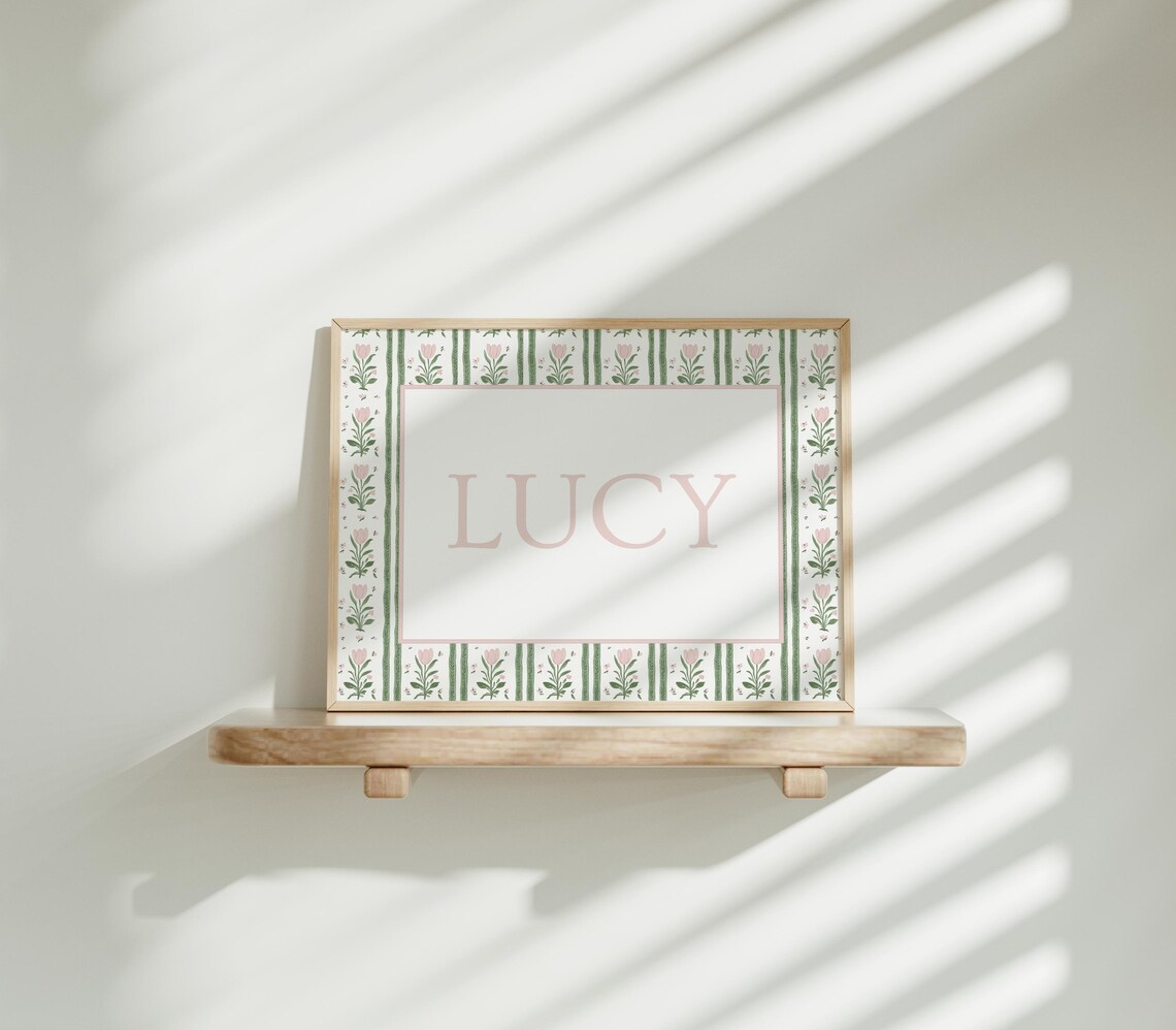 Tulip Name Nursery Wall Art, Grandmillennial Nursery, Pink Floral Girl ...