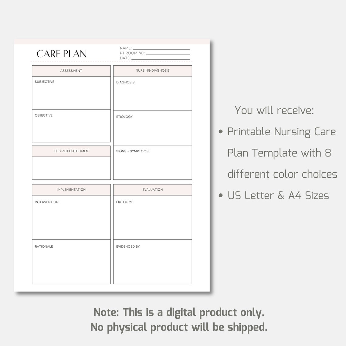 Printable Nursing Care Plan, Nurse Care Plan Template, Nursing Student ...
