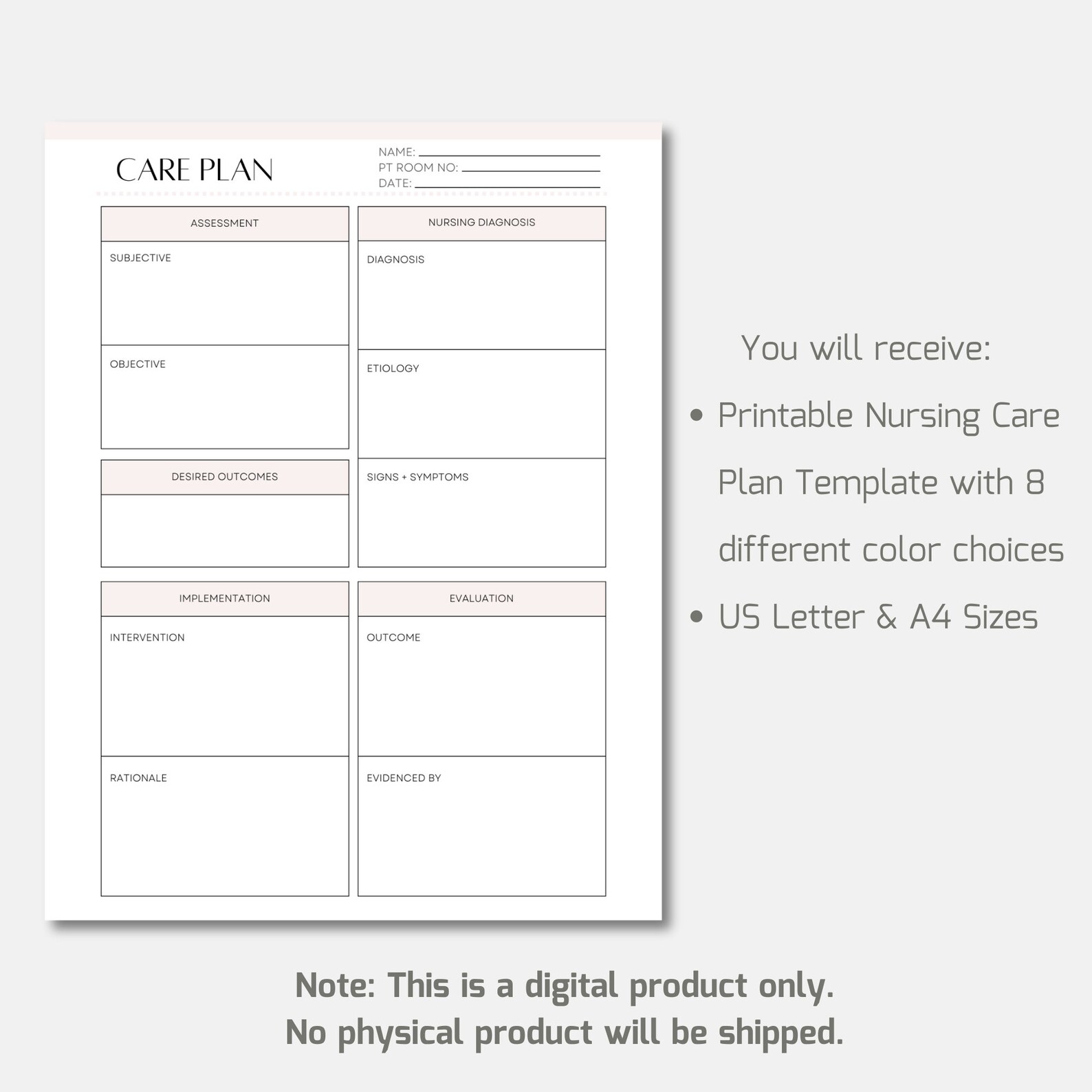 Printable Nursing Care Plan, Nurse Care Plan Template, Nursing Student ...