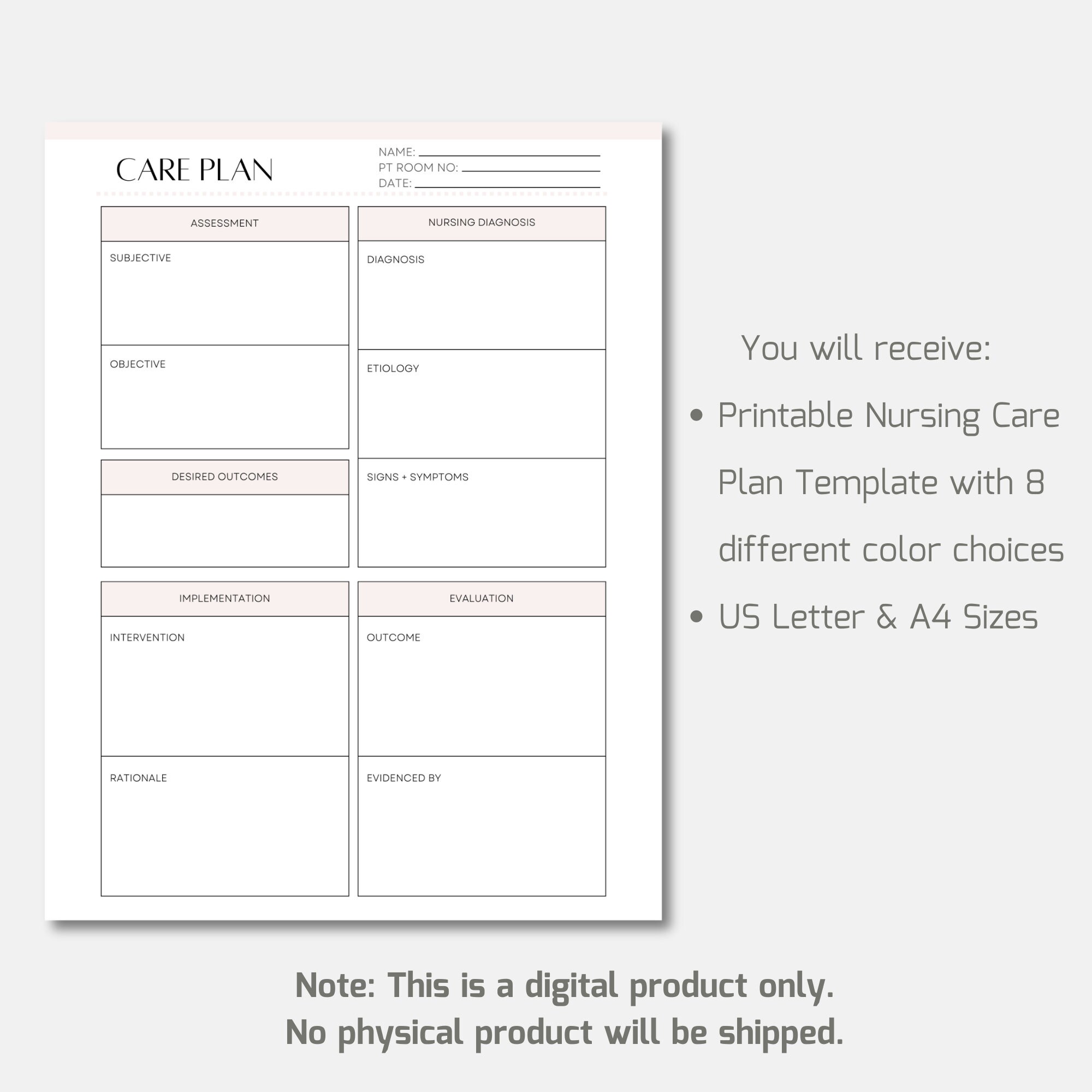 Printable Nursing Care Plan, Nurse Care Plan Template, Nursing Student ...