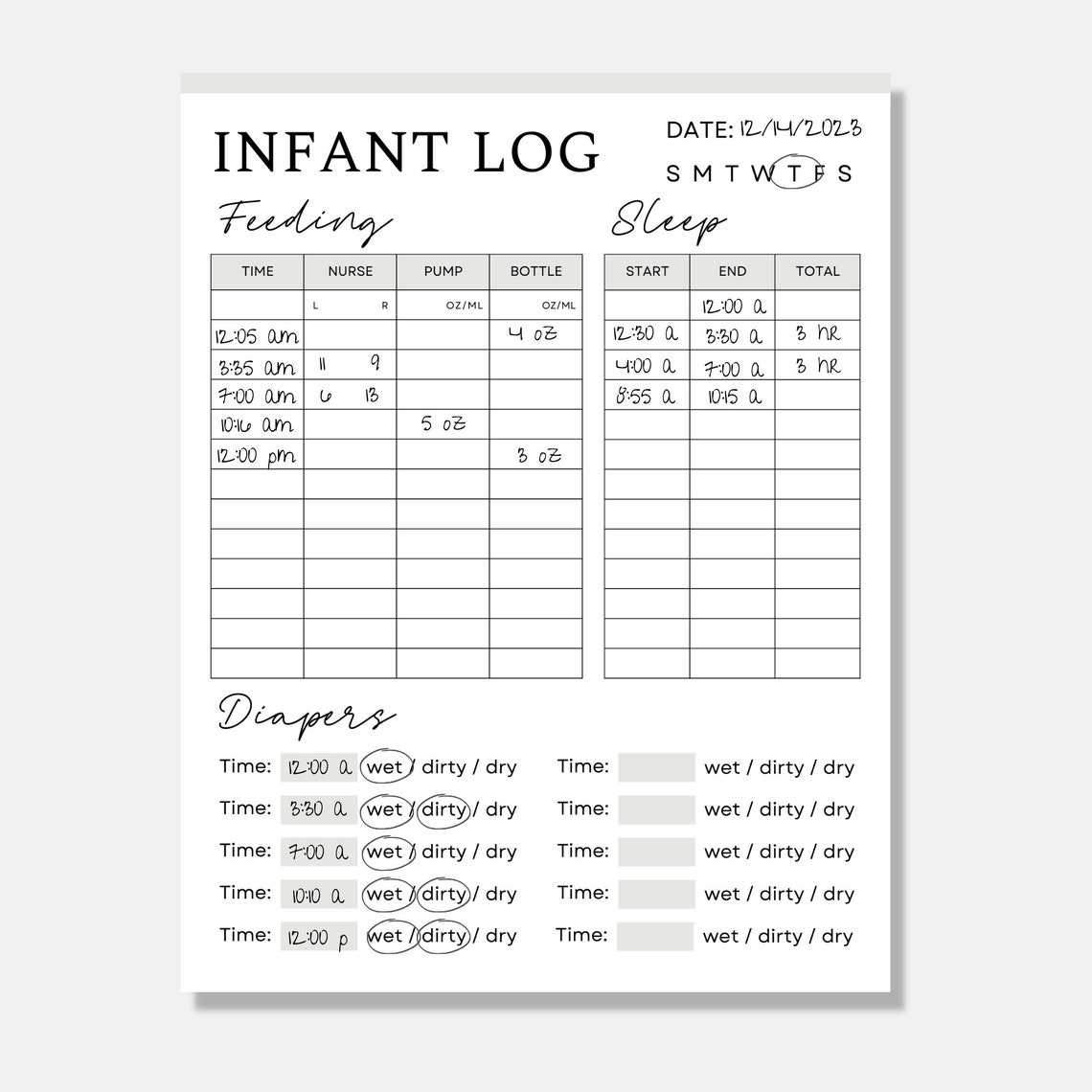 Newborn Daily Care Log, Infant Log, Breastfeeding Log, Postpartum Baby ...