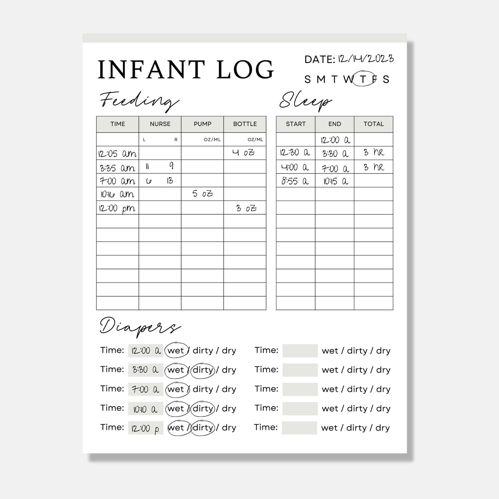 Newborn Daily Care Log, Infant Log, Breastfeeding Log, Postpartum Baby ...