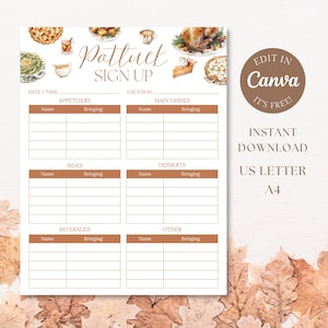 Editable Thanksgiving Potluck Sign up Sheet Template, Friendsgiving ...