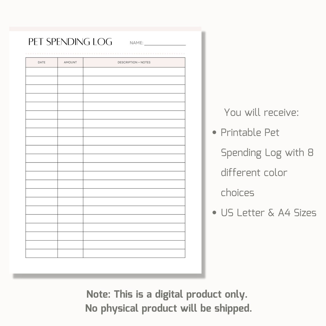 Printable Pet Spending Log, Dog Finance, Cat Finance, Puppy Cost ...
