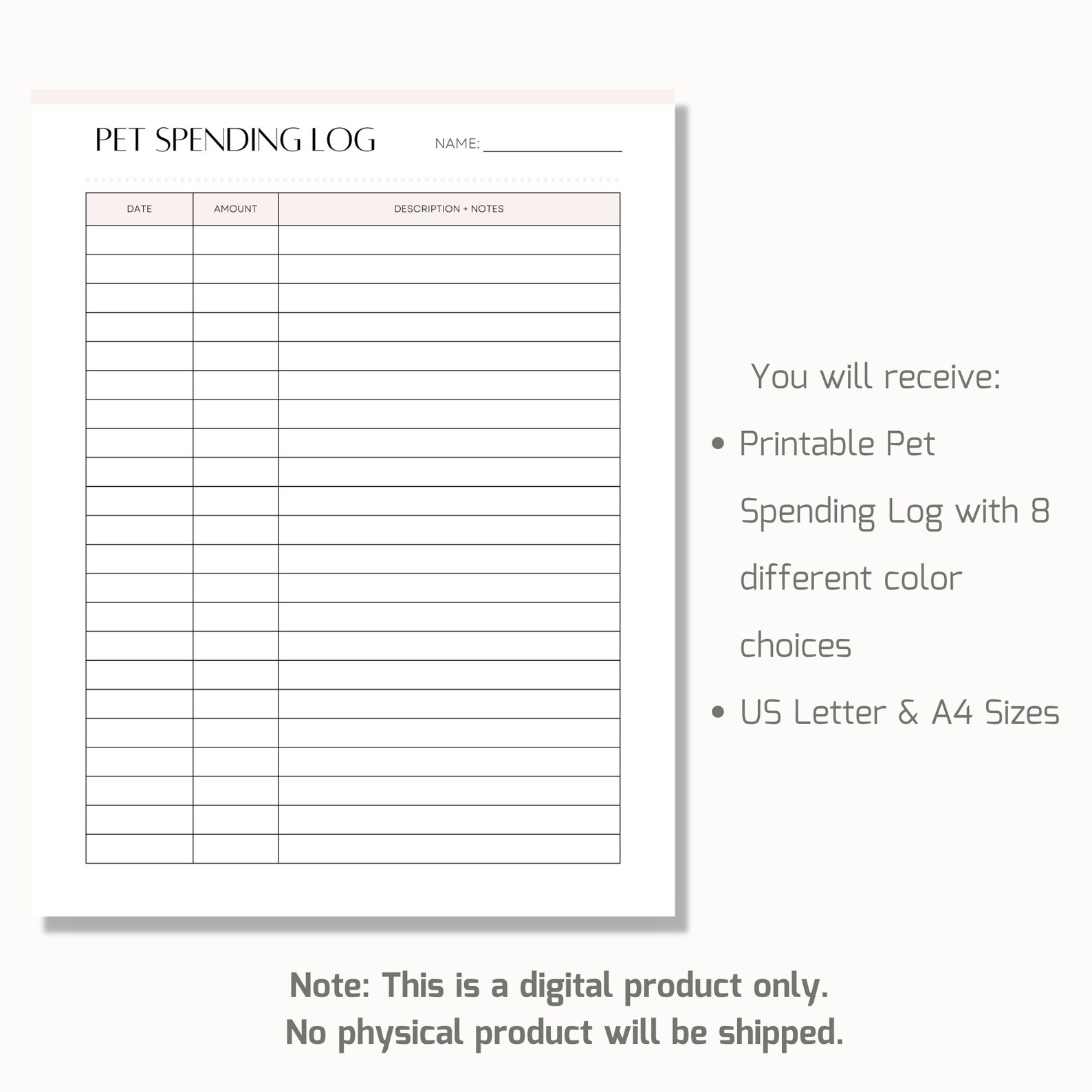 Printable Pet Spending Log, Dog Finance, Cat Finance, Puppy Cost ...