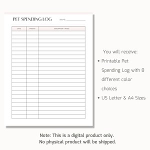Printable Pet Spending Log, Dog Finance, Cat Finance, Puppy Cost ...