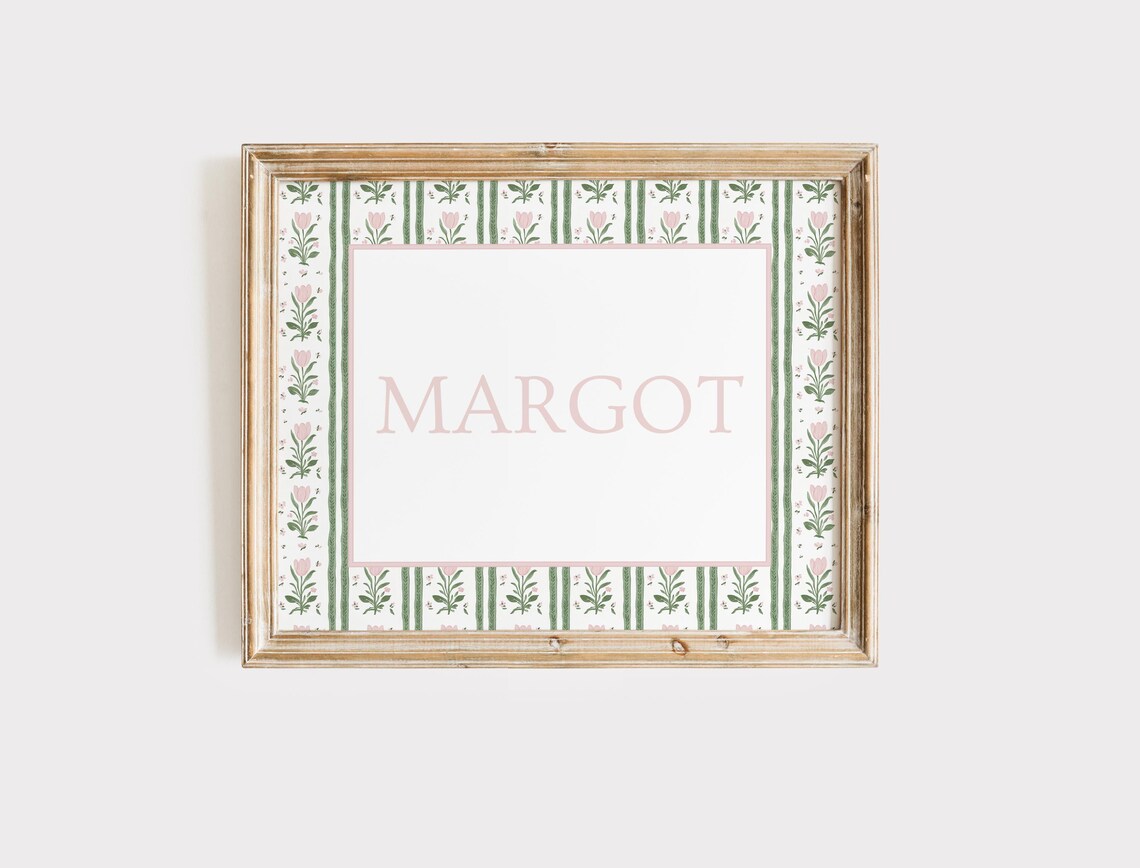 Tulip Name Nursery Wall Art, Grandmillennial Nursery, Pink Floral Girl ...