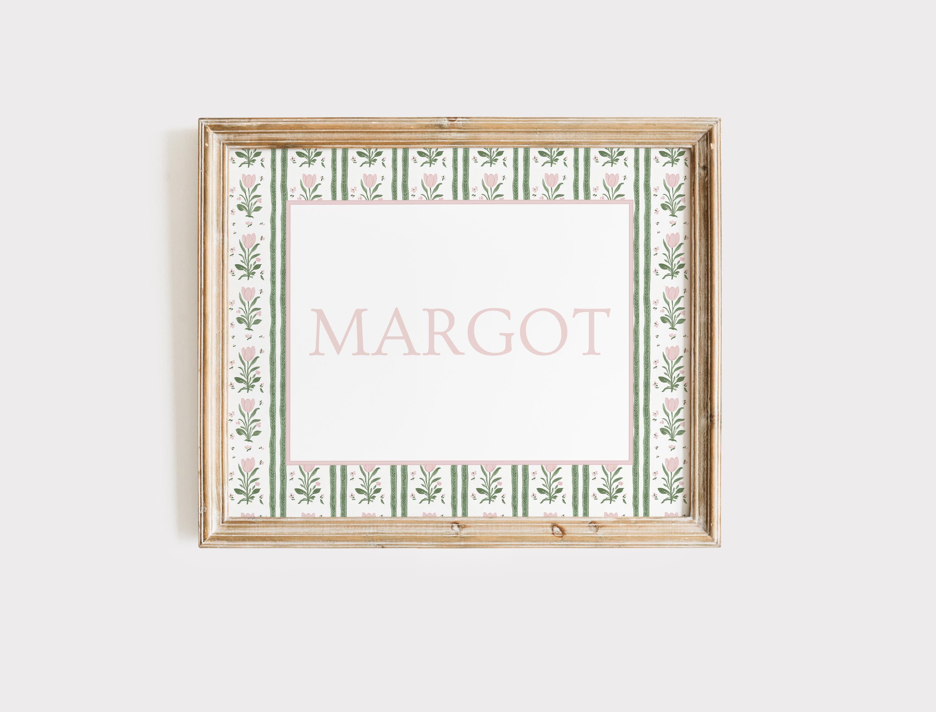 Tulip Name Nursery Wall Art, Grandmillennial Nursery, Pink Floral Girl ...