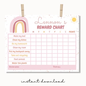 Boho Rainbow Sunshine Reward Chart, Printable Reward Chart, Editable ...