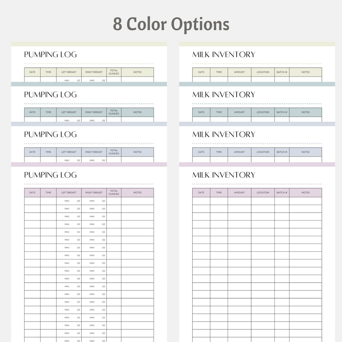 Breastfeeding Log, Pumping Log, Breast Pump Log, Breastmilk Inventory ...