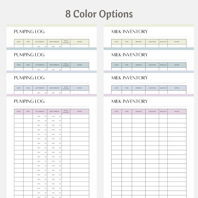 Breastfeeding Log, Pumping Log, Breast Pump Log, Breastmilk Inventory ...