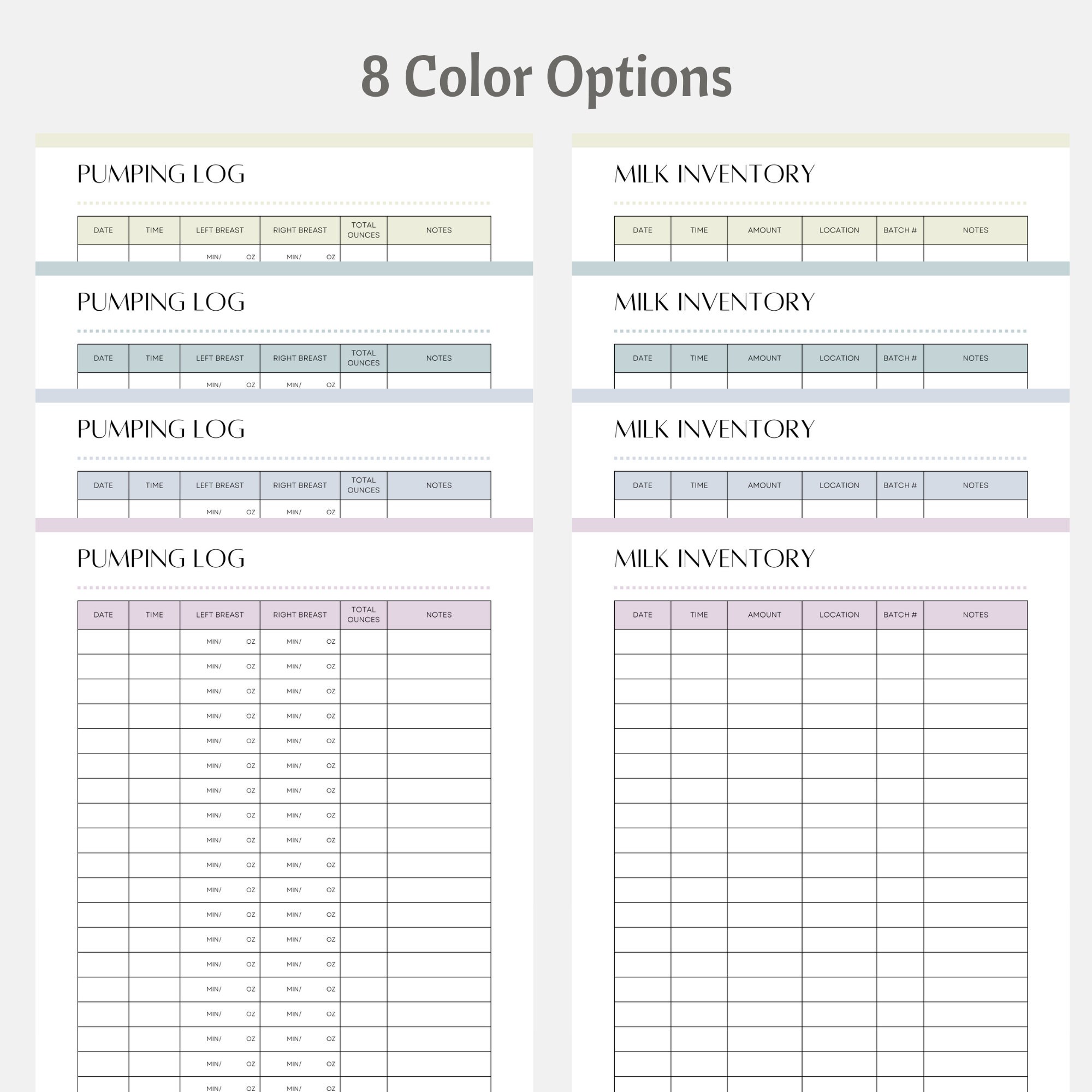 Breastfeeding Log, Pumping Log, Breast Pump Log, Breastmilk Inventory ...