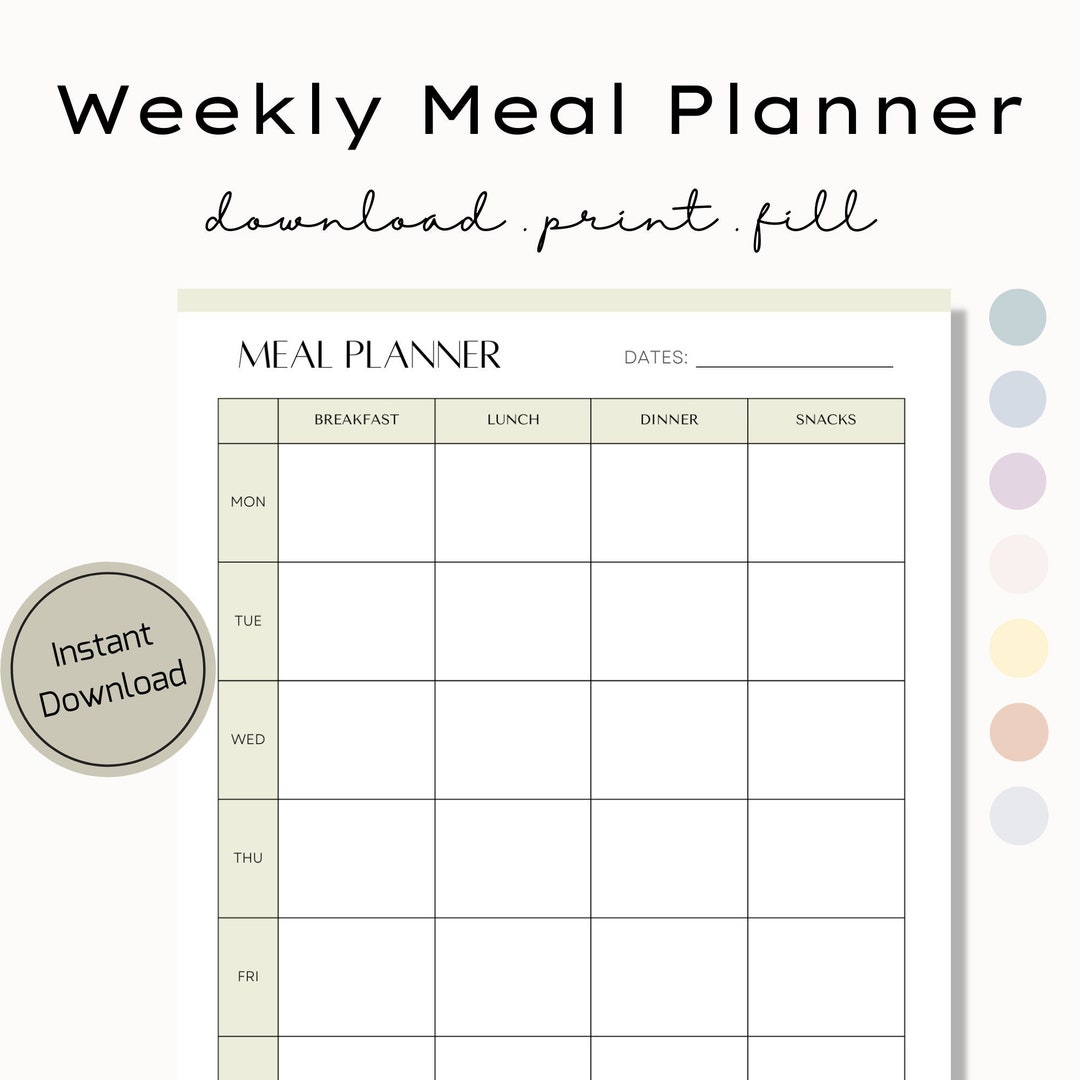 Printable Weekly Meal Planner Weekly Meal Prep Template - Etsy