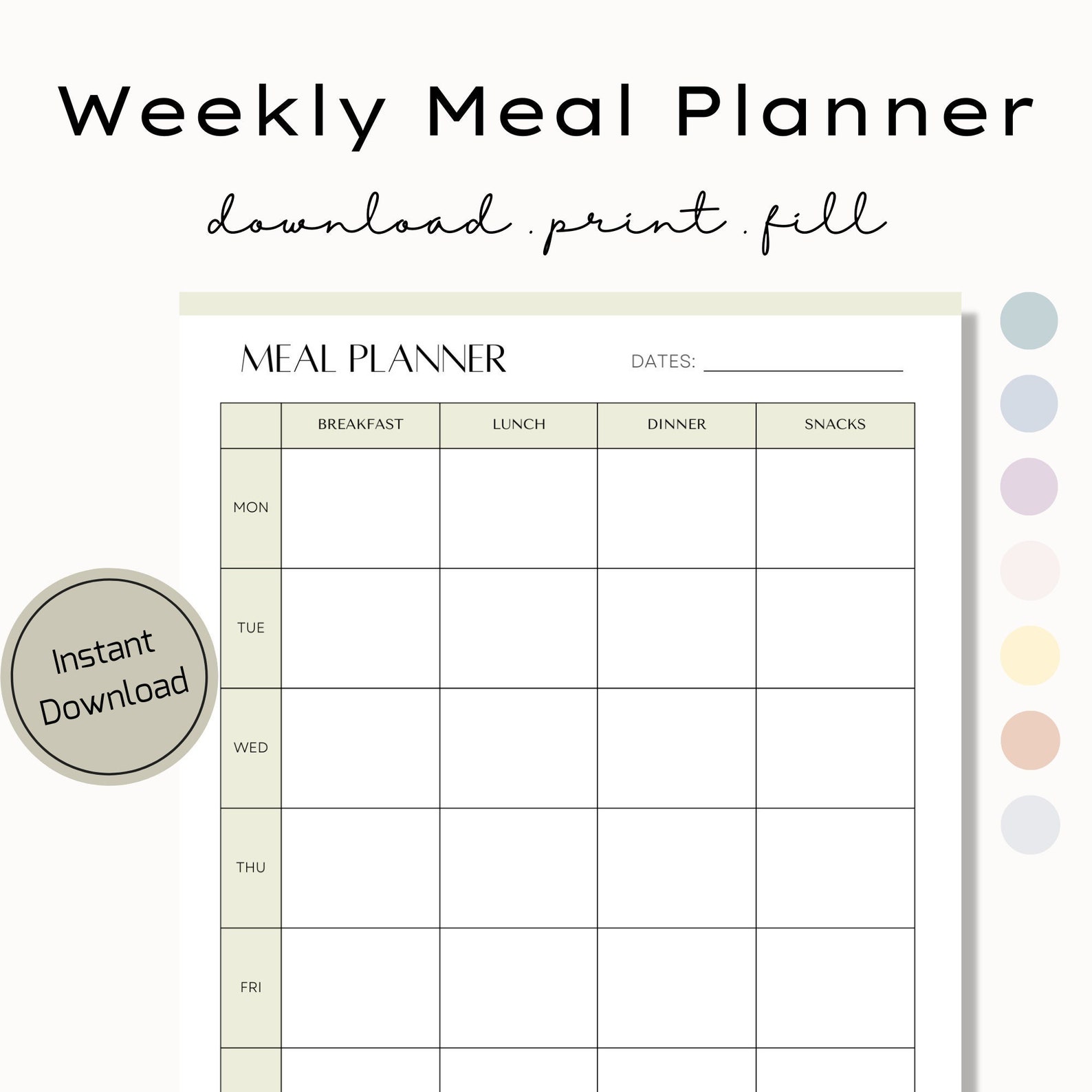 Printable Weekly Meal Planner Weekly Meal Prep Template - Etsy
