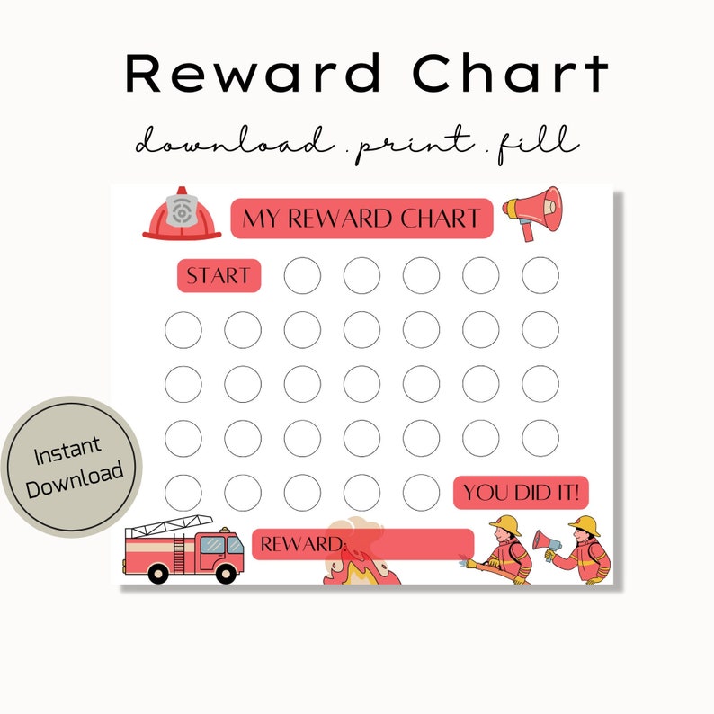 Fire Truck Reward Chart Printable Sticker Chart Fire Truck - Etsy