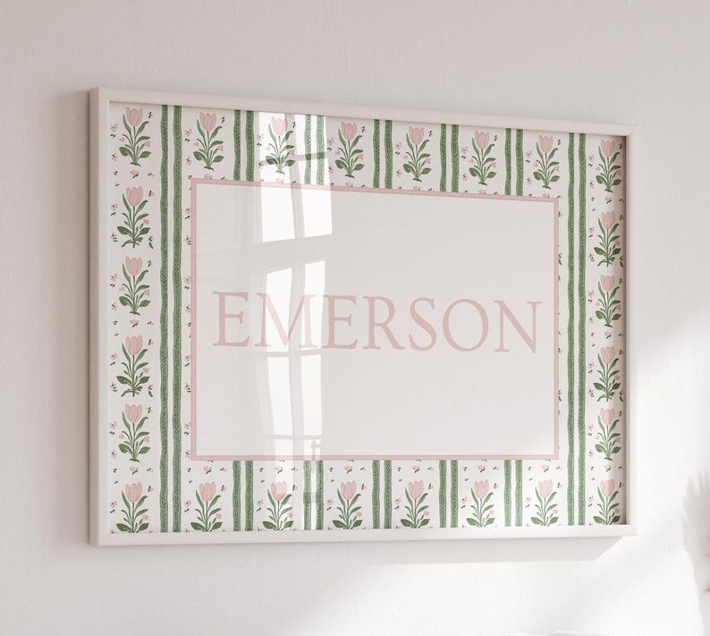 Tulip Name Nursery Wall Art, Grandmillennial Nursery, Pink Floral Girl ...