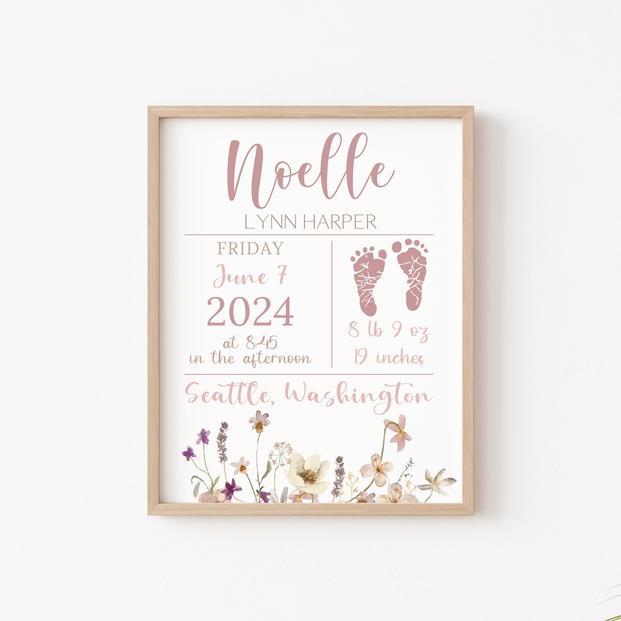 Baby Birth Stats Sign Girl, Printable Newborn Birth Details Print ...
