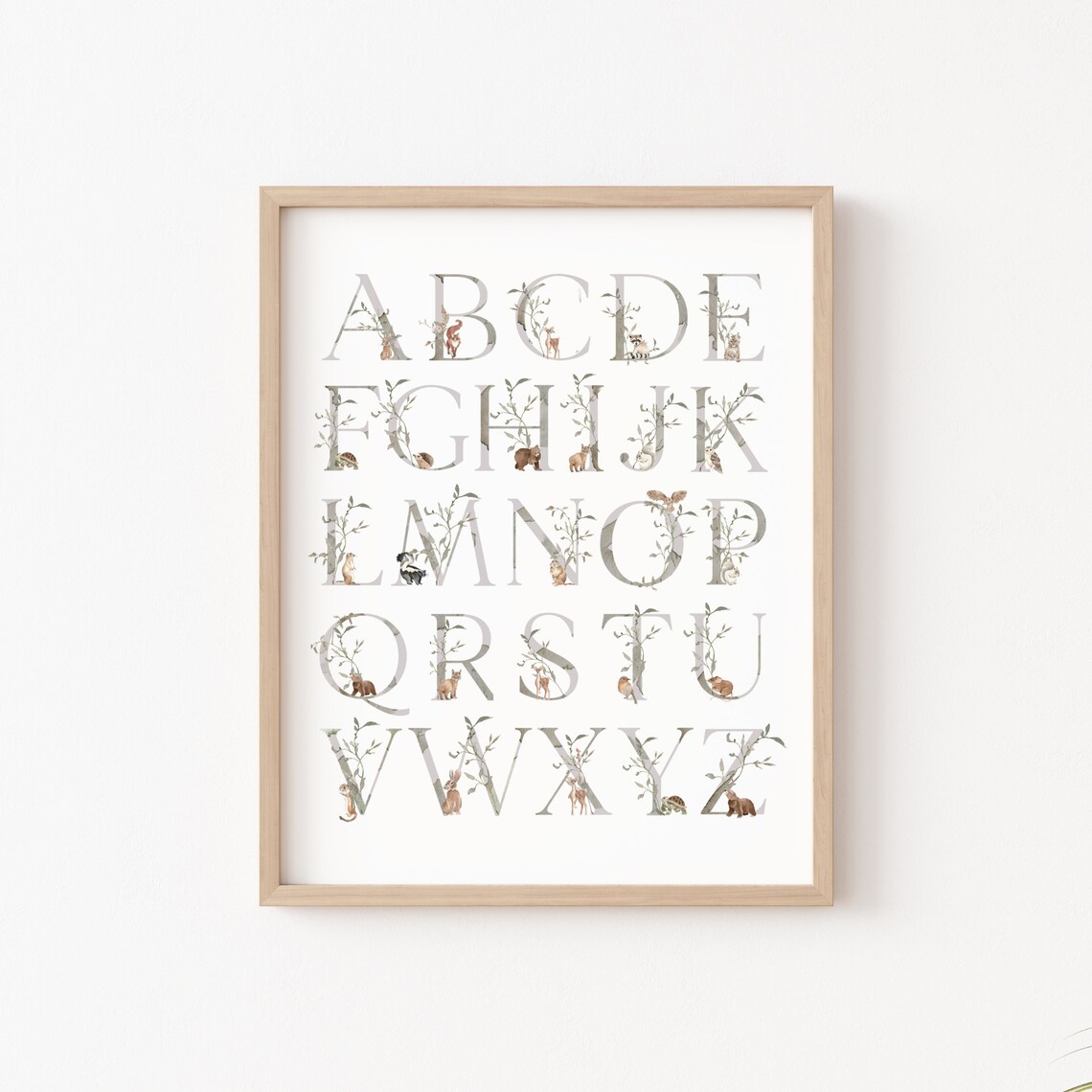 Set of 2 Woodland Creatures Alphabet Numbers Poster, Woodland Alphabet ...